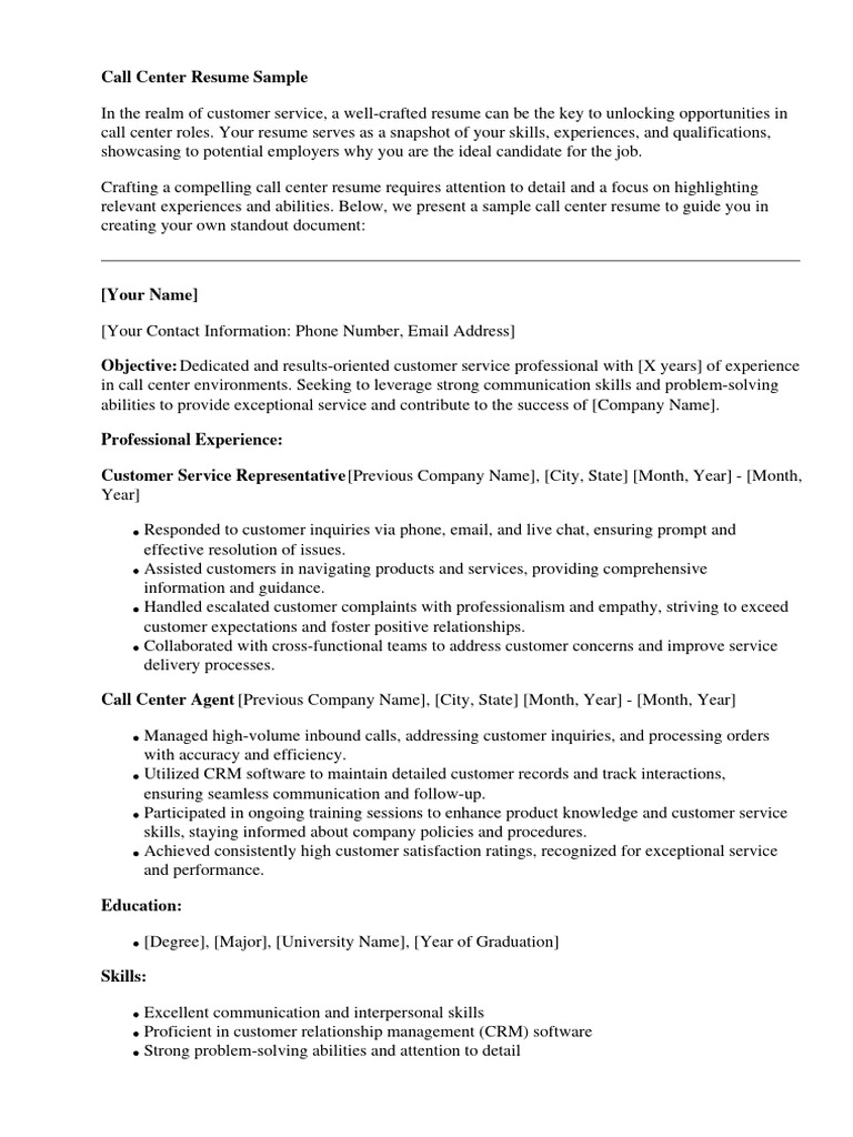 Call Center Resume Sample | Download Free PDF | Call Centre | Résumé