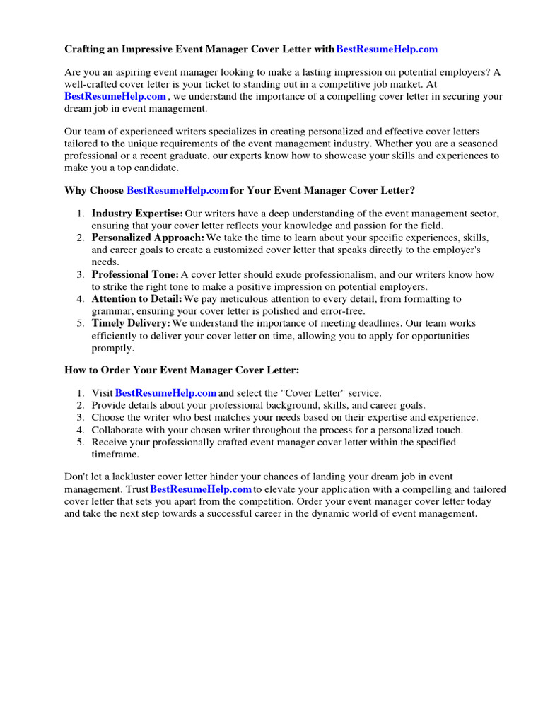 Event Manager Cover Letter Sample | PDF | Résumé | Expert