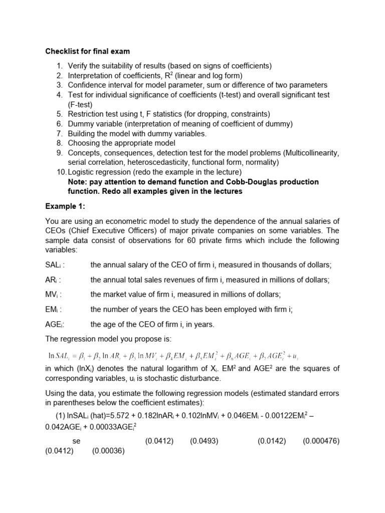 Checklist-for-final-exam | PDF | Regression Analysis | F Test