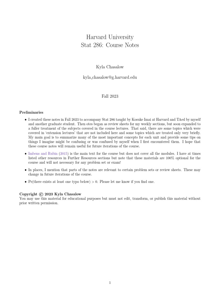 Chas A Low Course Notes | PDF | Statistical Hypothesis Testing | P Value