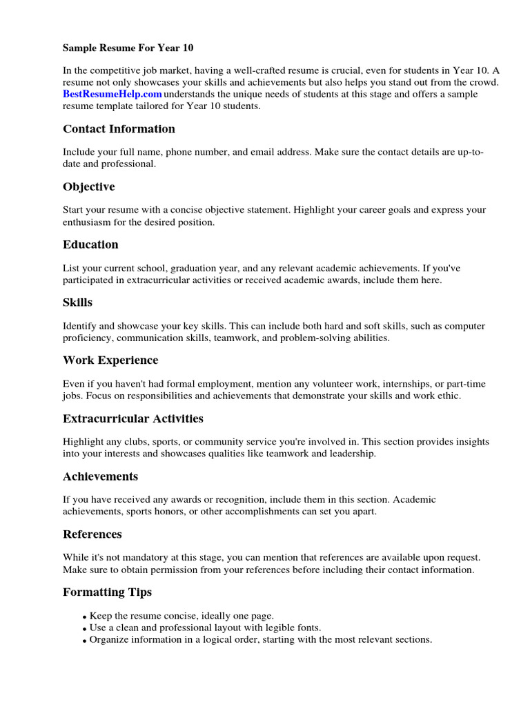 Sample Resume For Year 10 Work Experience | PDF | Résumé | Employment