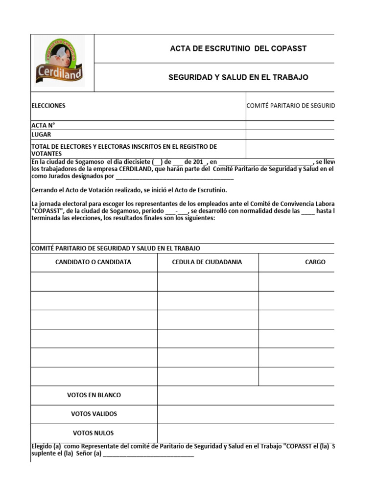 Acta de Escrutinio Del Copasst | PDF | Gobierno | Gobernancia