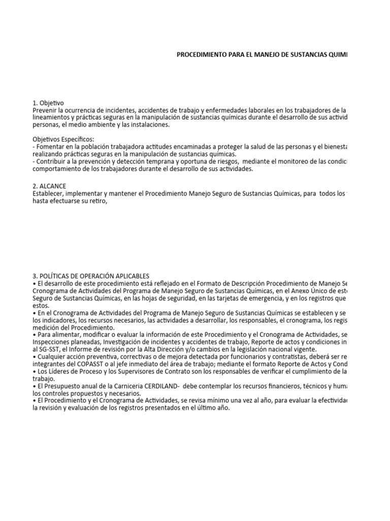 Procedimiento para El Manejo de Sustancias Quimicas | Descargar gratis PDF | Seguridad y salud ...