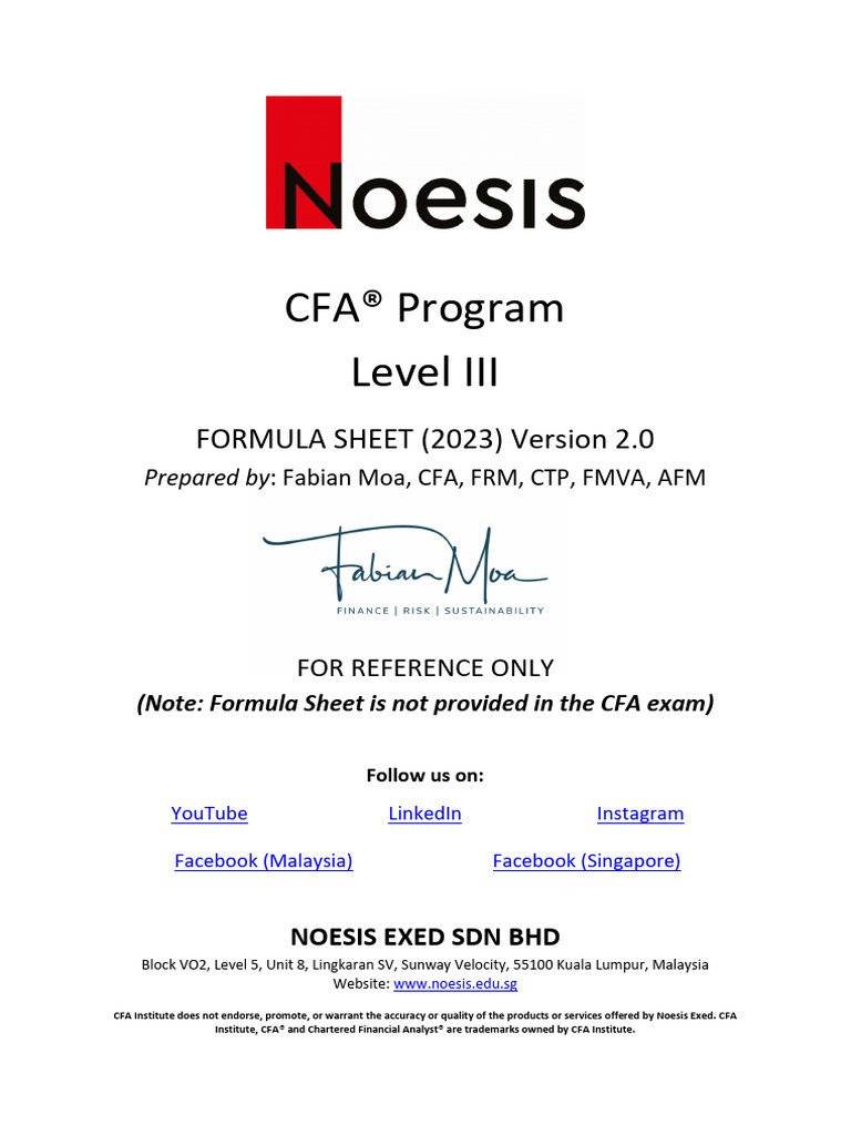 Noesis Exed CFA Level 3 Formula Sheet 2023 PDF | PDF | Hedge Fund | Greeks (Finance)