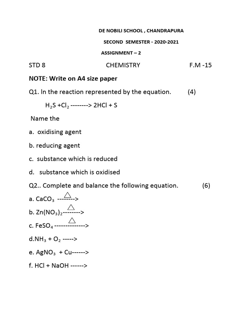 Chemistry Std8 Assignment 11 Second Sem | PDF