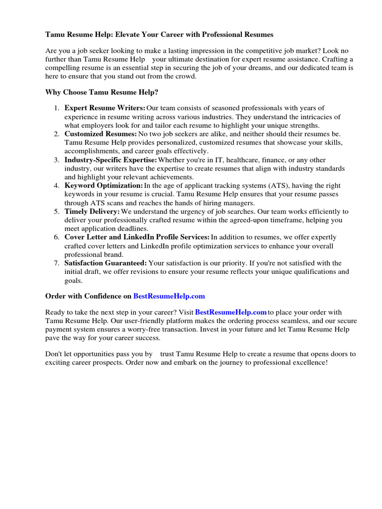 Tamu Resume Help: Expert Resume Services | PDF