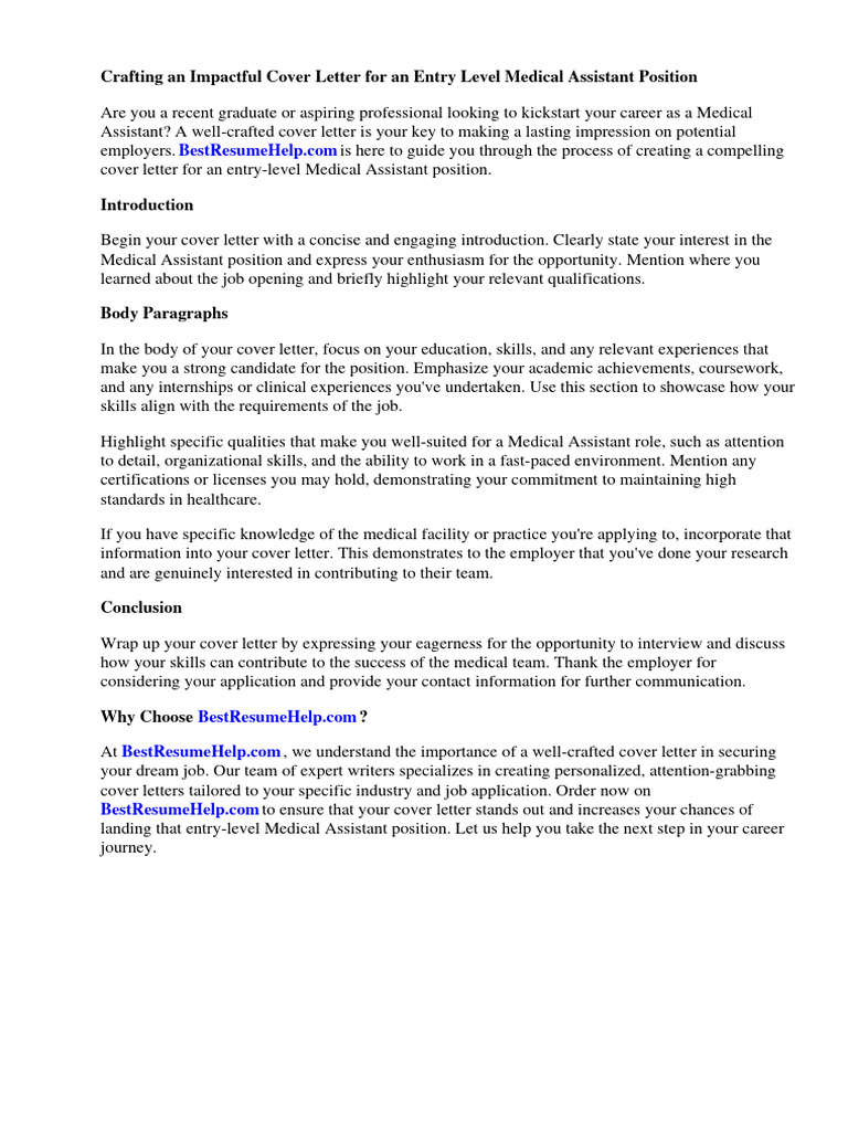 Entry-Level Medical Assistant Cover Letter Guide | PDF | Résumé ...