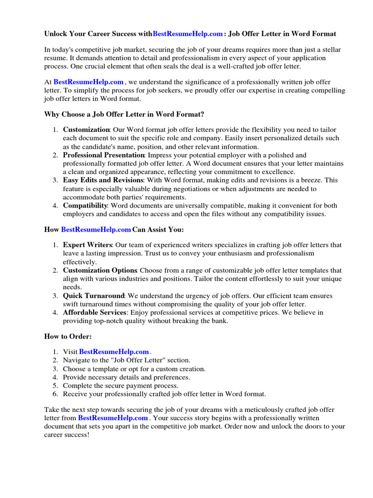 Job Offer Letter in Word Format | PDF | Employment | Salary