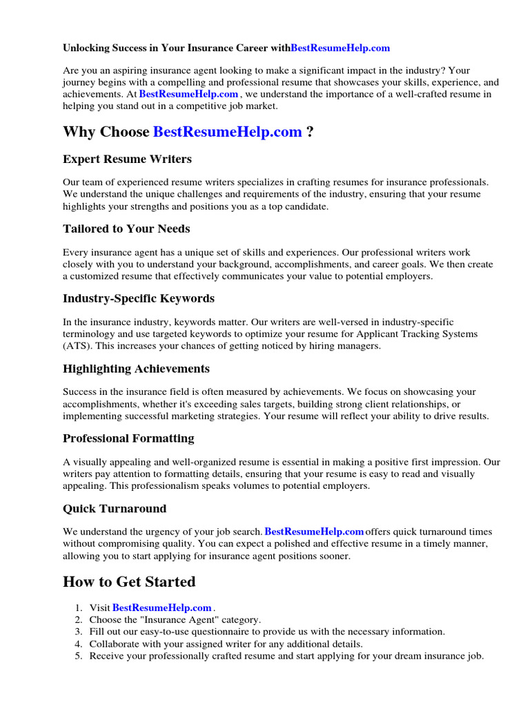 Insurance Agent Resume Objective | PDF | Insurance | Résumé