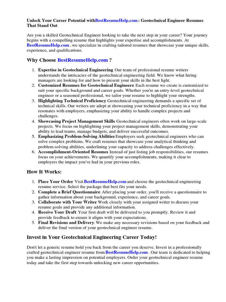 Geotechnical Engineer Resume | Download Free PDF | Geotechnical ...