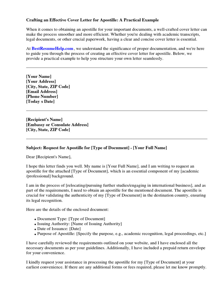 Sample Apostille Cover Letter Guide | PDF | Notary Public