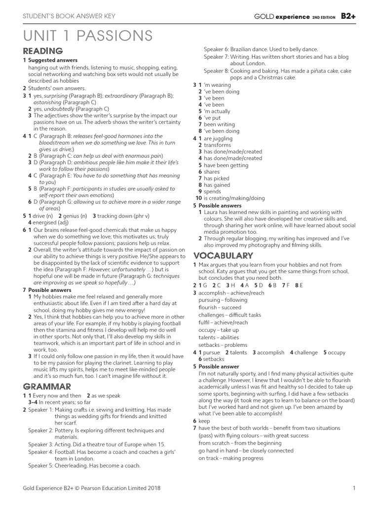 Gold Exp B2P SB Answer Key | PDF | Verb | Thought