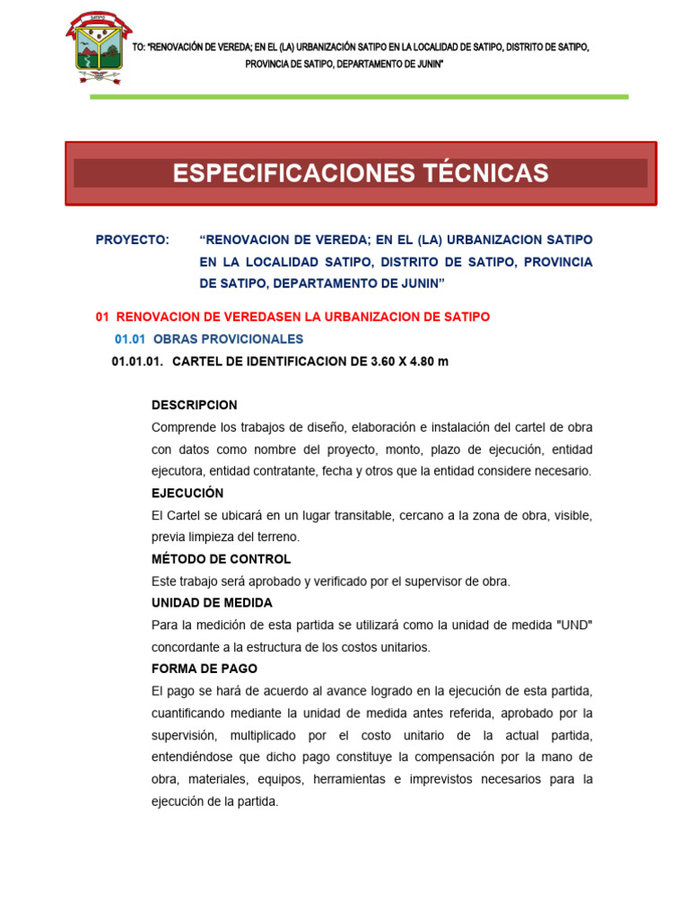 Especificaciones Tecnicas . | PDF