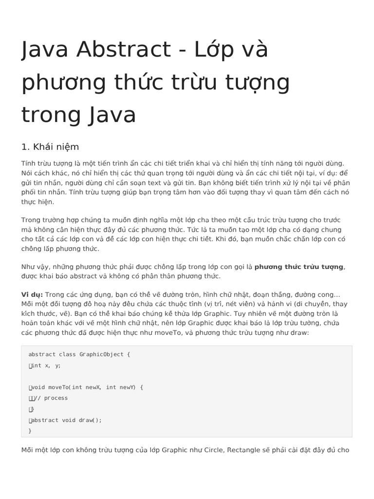 Java Abstract Lop Va Phuong Thuc Truu Tuong Trong Java | PDF