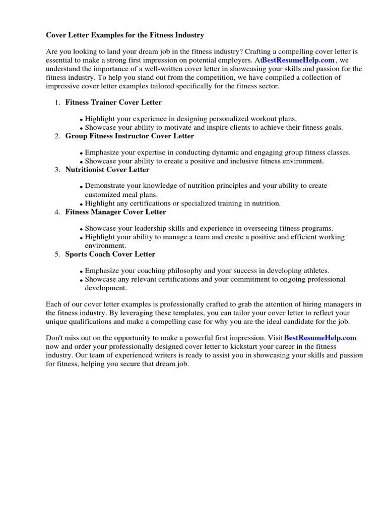 Cover Letter Examples Fitness Industry Pdf Personal Trainer
