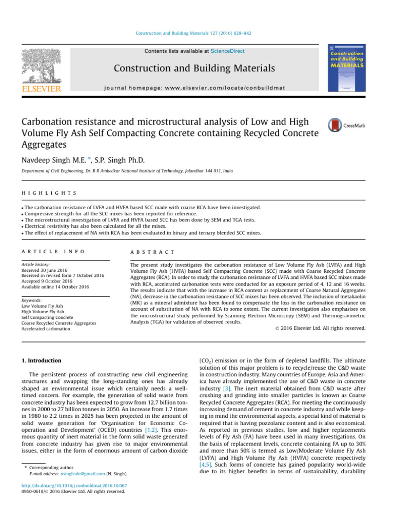 Carbonation Resistance and Microstructural Analysis of Low and High Volume Fly Ash Self ...