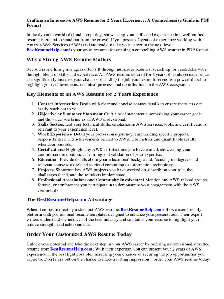 Aws Resume For 2 Years Experience PDF | PDF | Amazon Web Services ...
