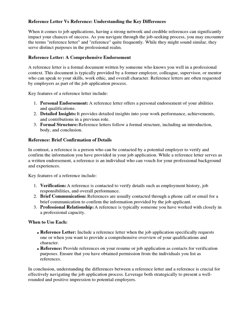 Reference Letter vs. Reference Guide | PDF | Résumé