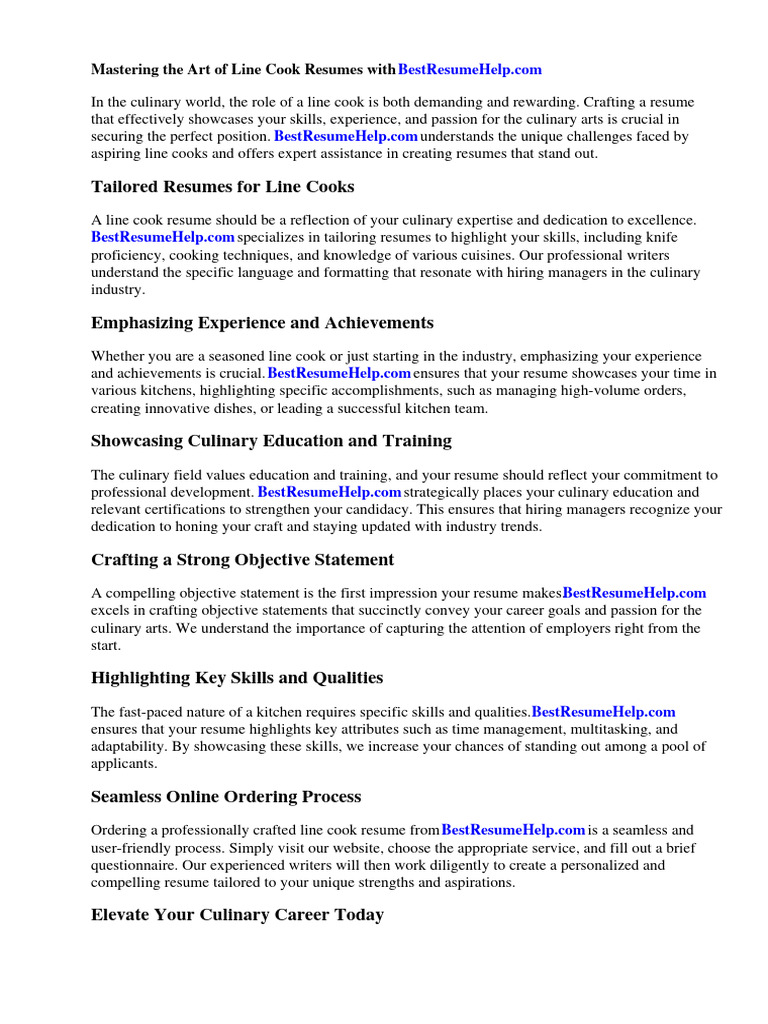 Line Cook Resume Examples | PDF | Résumé | Kitchen