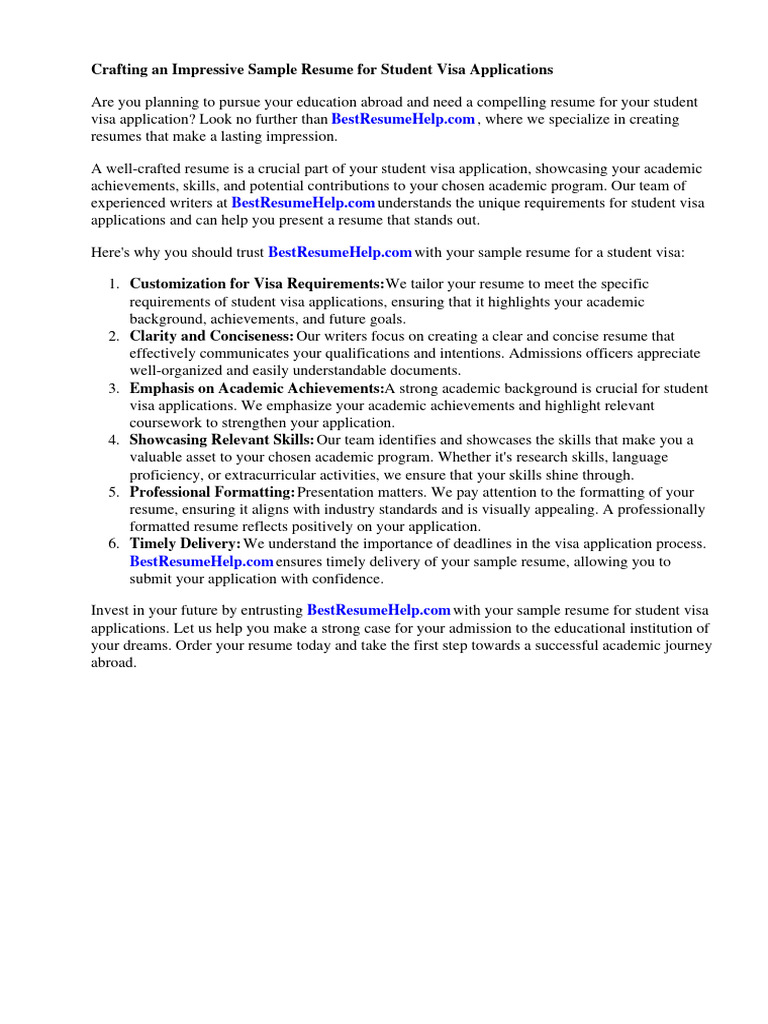 Sample Resume For Student Visa Application | PDF | Résumé ...
