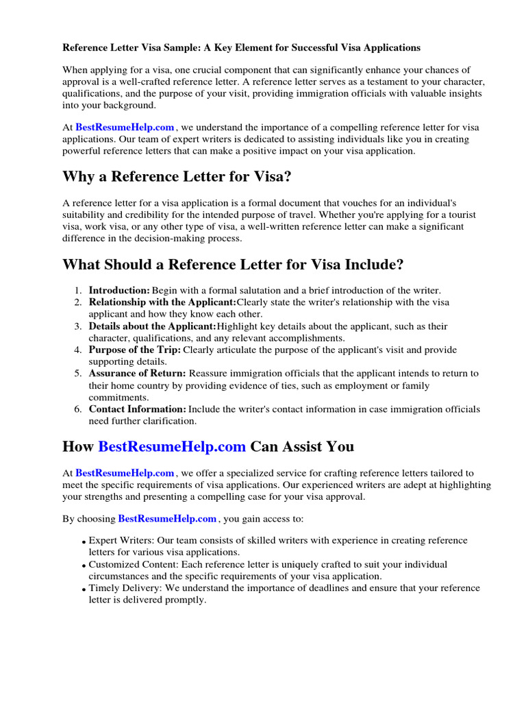 Reference Letter Visa Sample | PDF | Travel Visa | Employment
