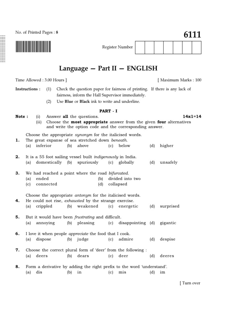 10th English Matric Model Question Paper | PDF | Forests | Trees