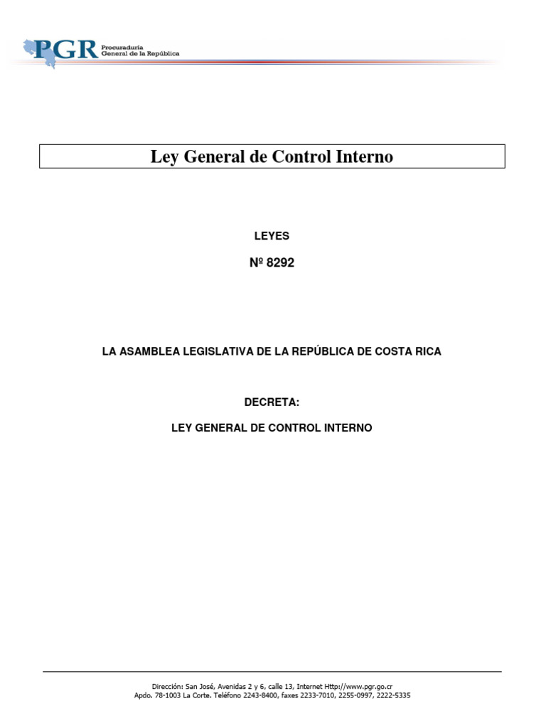 Ley 8292 - Ley General Control Interno | Descargar gratis PDF | Contralor | Auditoría