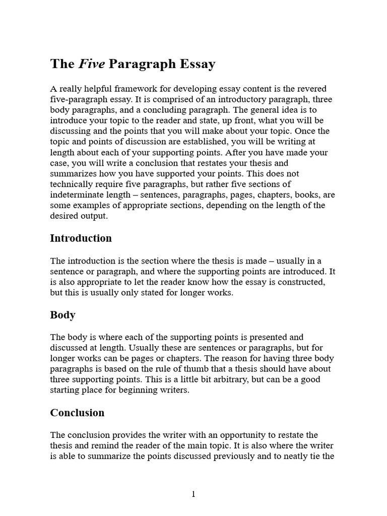 Five Paragraph Essay | PDF