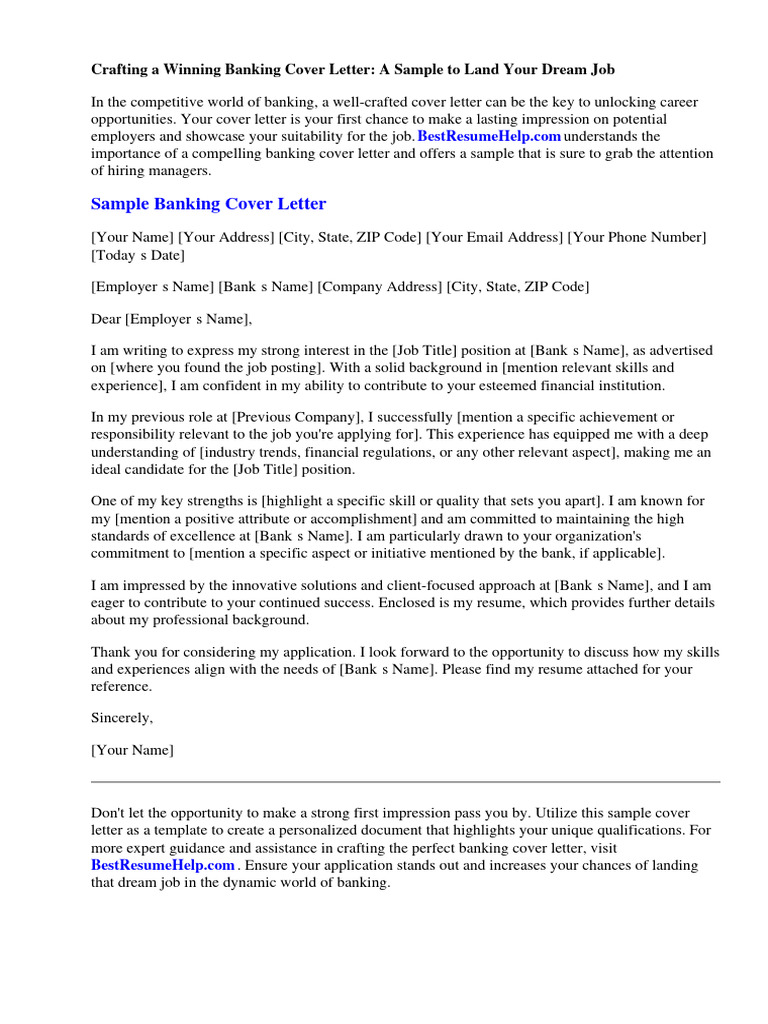 Banking Cover Letter Guide and Sample | PDF | Career & Growth | Business