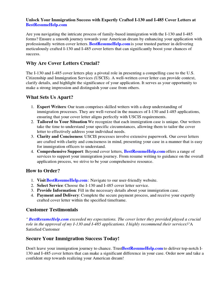 I 130 and I 485 Cover Letter Sample | PDF | United States Citizenship ...