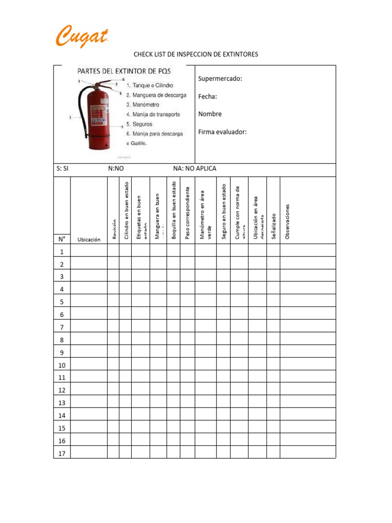 Check List de Inspeccion de Extintores Cugat | PDF