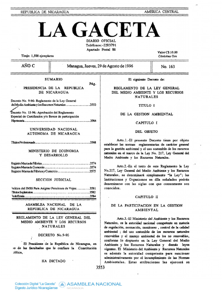 Decreto 9-96-Reglamento de La Ley 217, Ley de Medio Ambiente y Los Rec ...