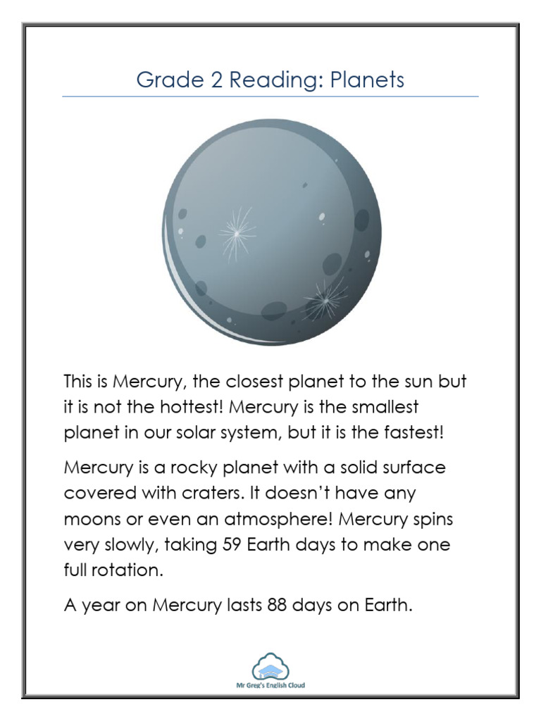 Grade 2 Reading Planets | PDF | Planets | Saturn