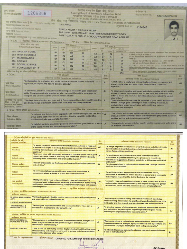 10th Marksheet - Jai Arora | PDF