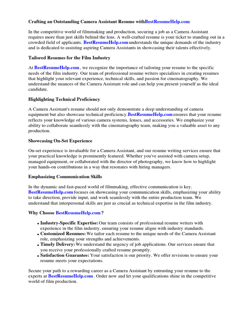 Camera Assistant Resume | PDF | Résumé | Camera
