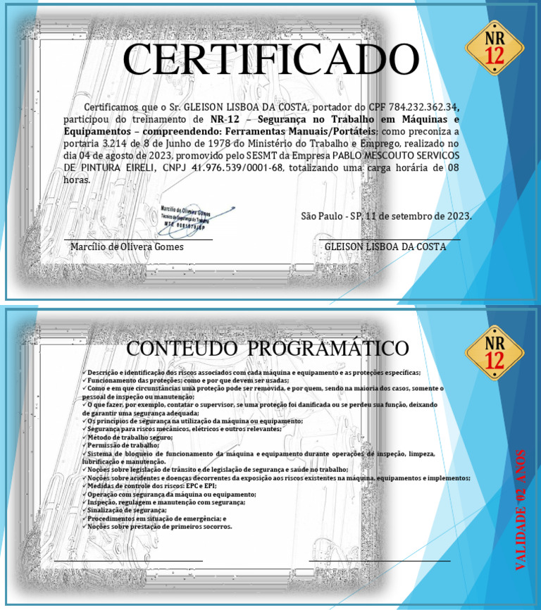 CERTIFICADO NR 12 | PDF