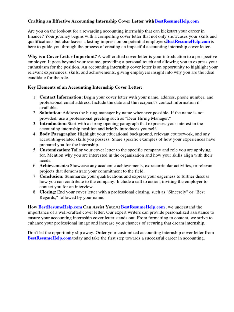 Accounting Internship Cover Letter Examples No Experience | PDF ...