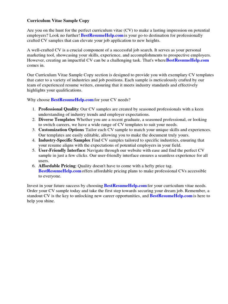 Curriculum Vitae Sample Templates | PDF | Résumé | Page Layout