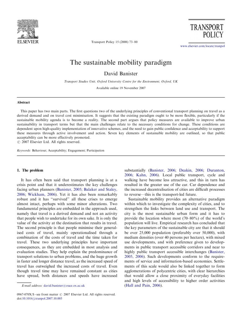 BANISTER-2008 - The Sustainable Mobility Paradigm | PDF | Sustainable ...
