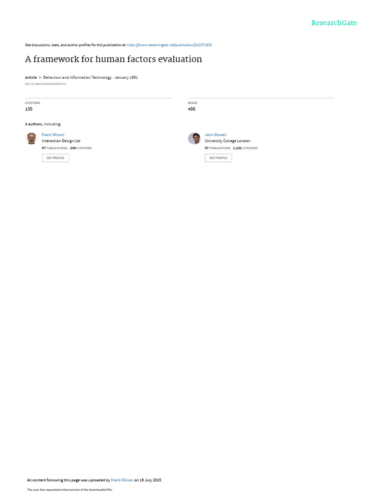WHITEFIELD-1991 - 1991-BIT-Evaluation-Framework | PDF | Usability ...