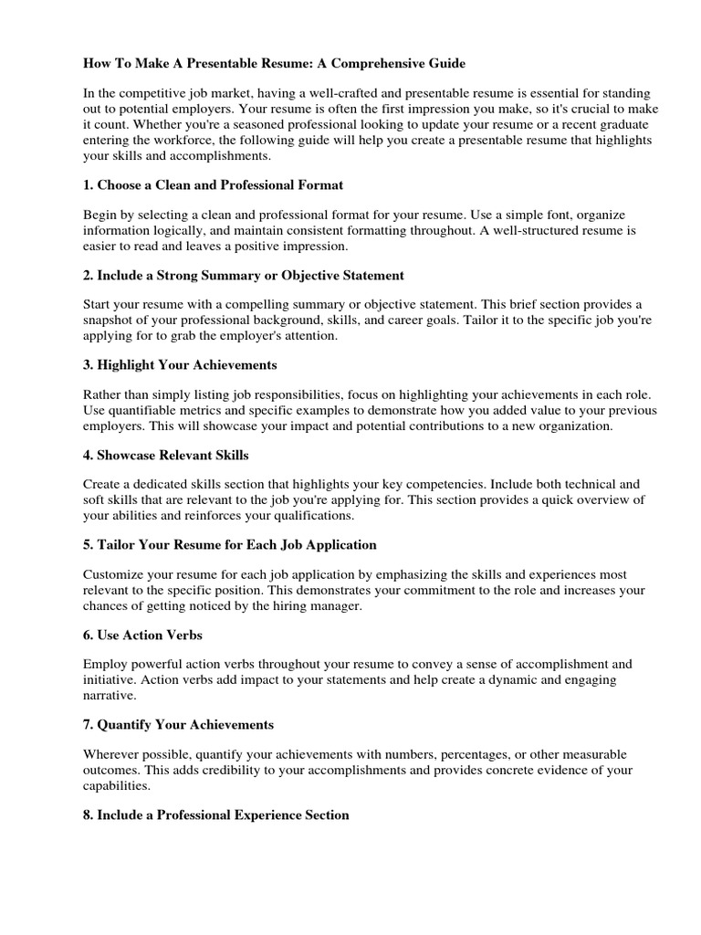 How To Make A Presentable Curriculum Vitae | PDF | Résumé