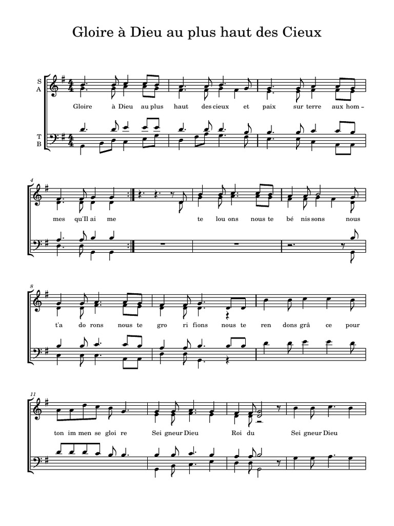 Gloire À Dieu Au Plus Haut Des Cieux | PDF