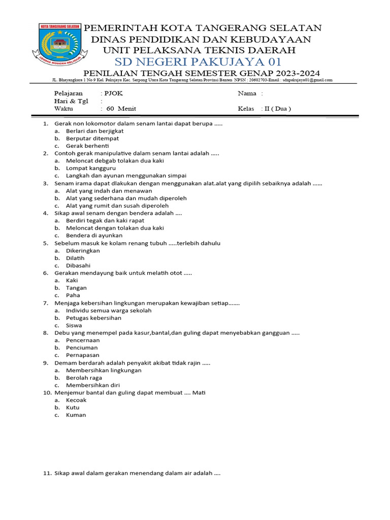 Soal Pjok Kelas 2 Mid Semester 2 | PDF