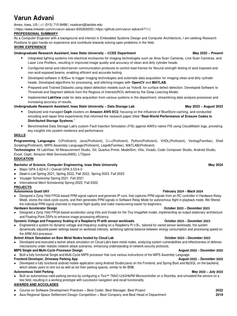 Resume Spring 2024 | PDF | Amazon Web Services | Computer Engineering