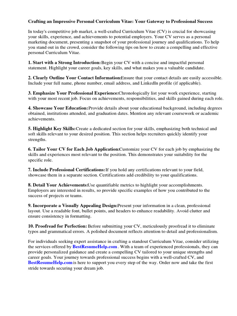 How To Make Personal Curriculum Vitae | PDF | Résumé