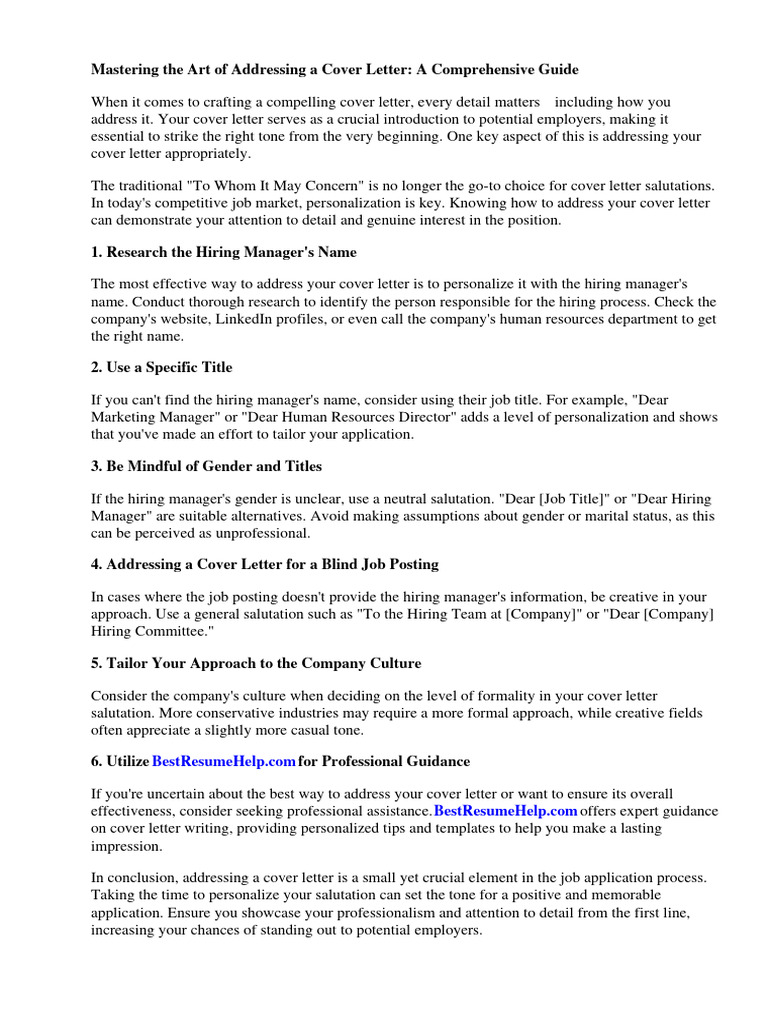 Cover Letter Addressing Guide | PDF | Recruitment | Employment