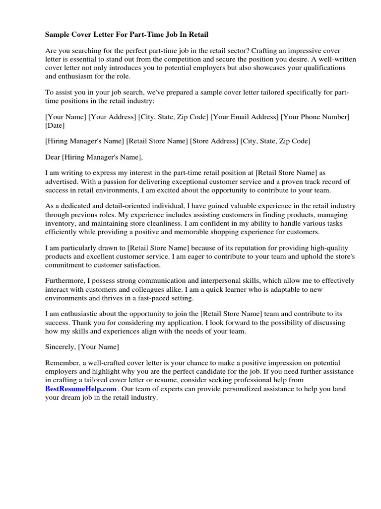Part-Time Retail Cover Letter Sample | PDF | Résumé | Retail