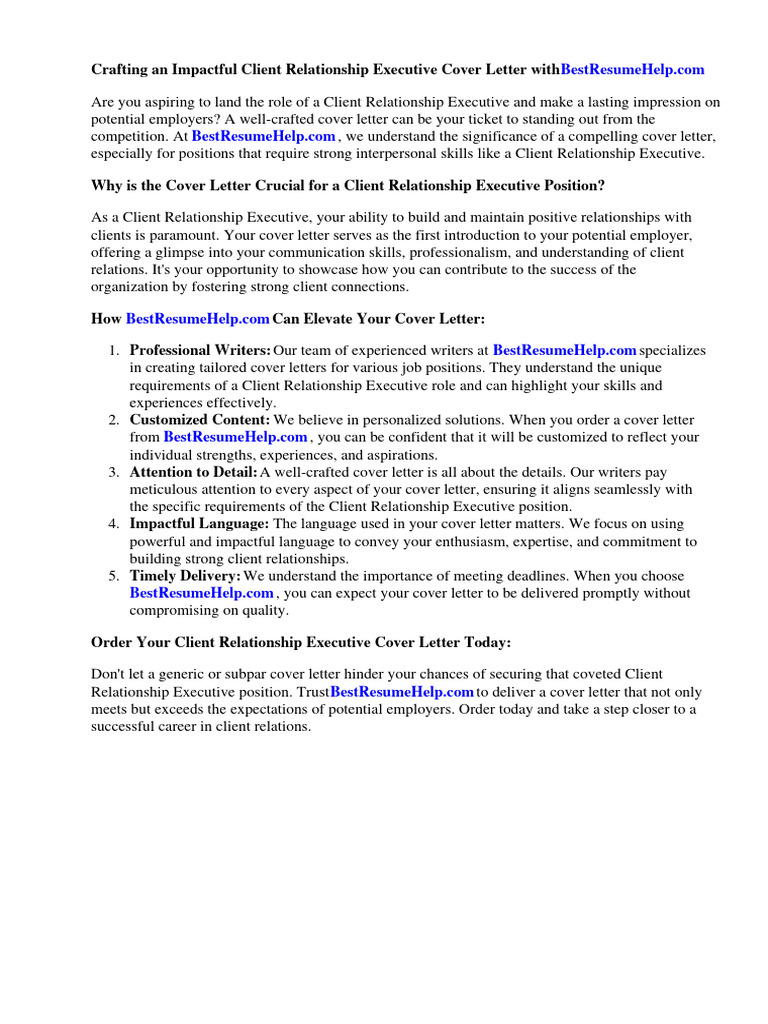 Client Relationship Executive Cover Letter | PDF | Http Cookie | Consultant
