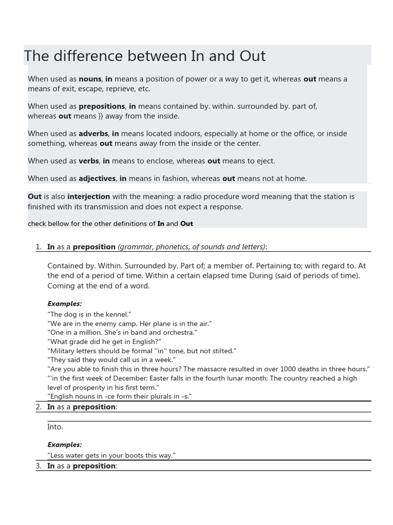 The Difference Between in and Out | PDF