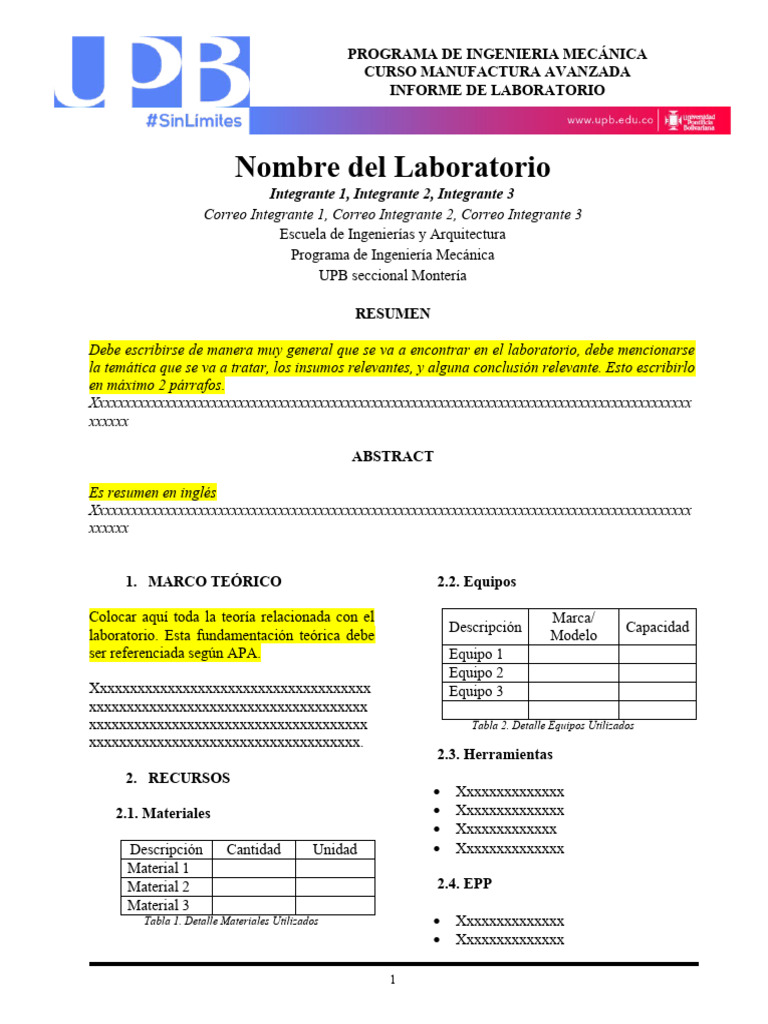 Plantilla Informe Lab | Descargar gratis PDF | Laboratorios